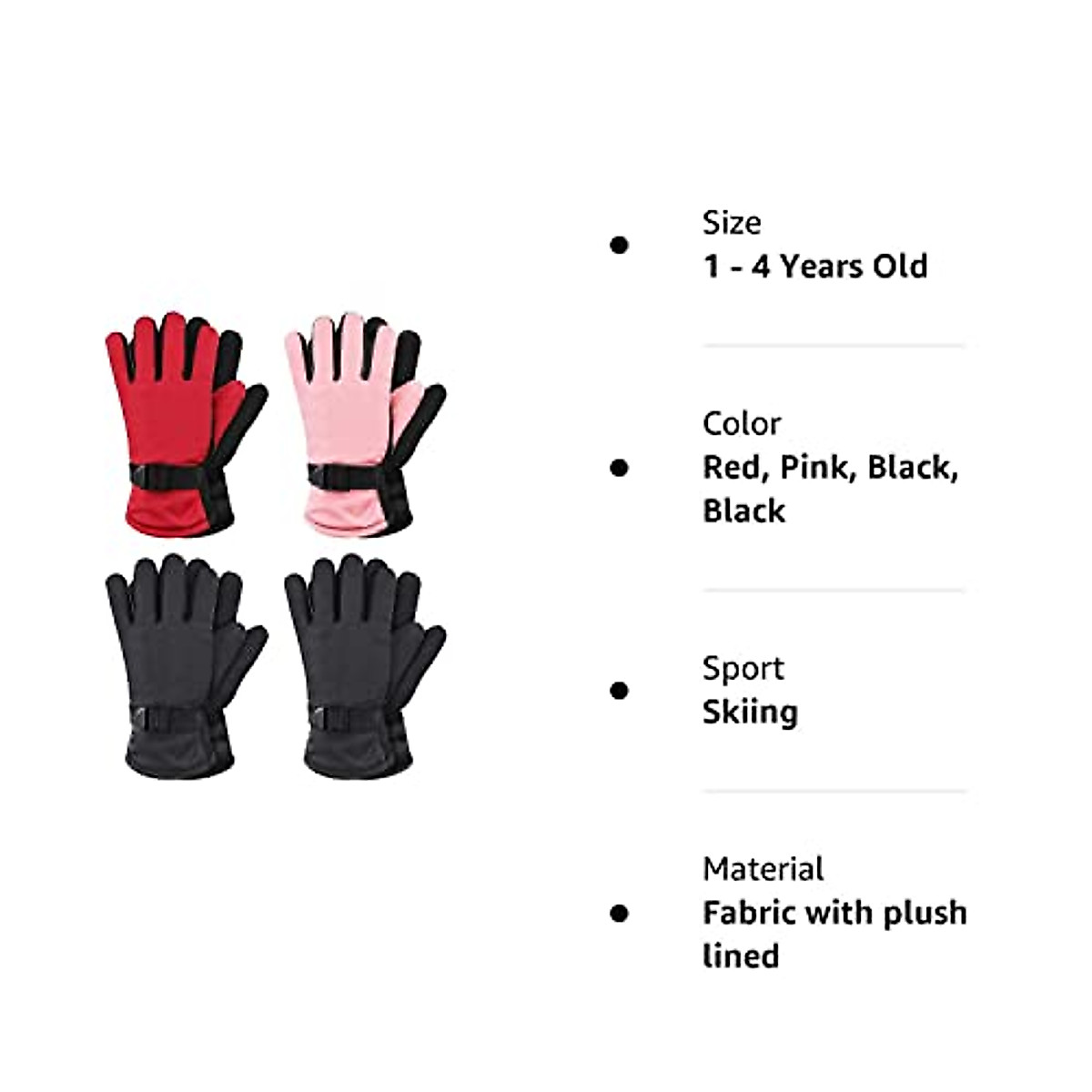 4 Pairs Winter Waterproof Snow Ski Gloves for Kids Warm Unisex Camouflage Gloves for Cold Weather Girls Boys Children (Red, Pink, Black, Black,for 6 - 12 Years Old)