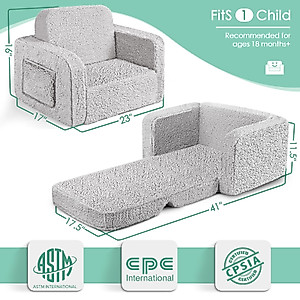 ACRABROS Kids Couch Toddler Chair: Sofa Bed Fold Out for Girls Boys Grey