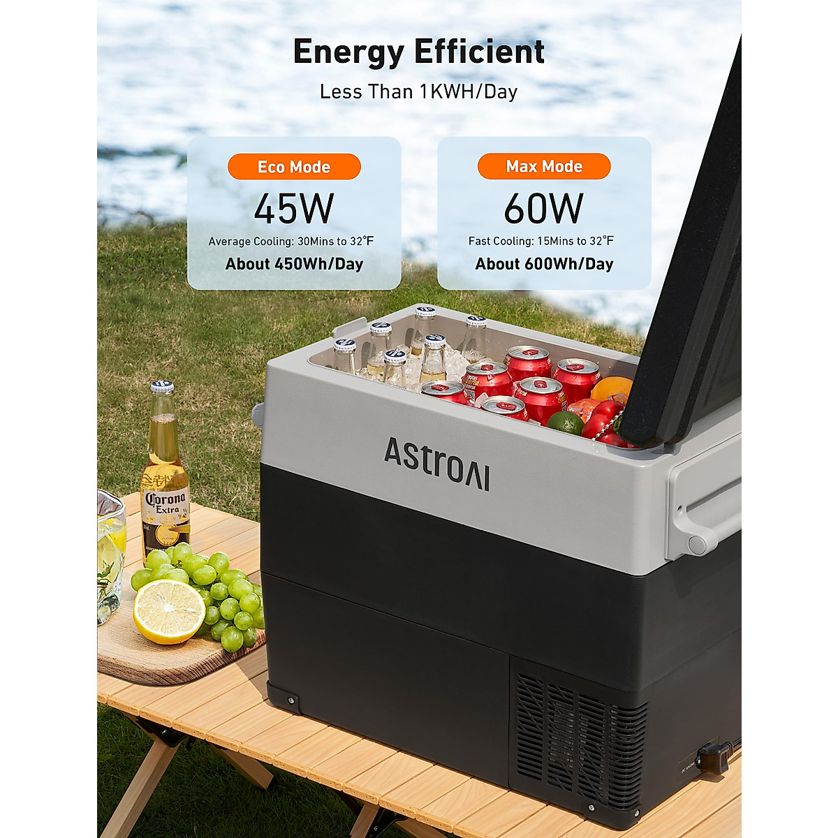 AstroAI 12 Volt Car Refrigerator, 58 Quarts(55L) Portable Freezer 12V Fridge Electric Cooler -4℉~68℉ with 12/24V DC & 110V AC for Car, RV, Truck, Van, Boat for Camping, Travel, Fishing Outdoor