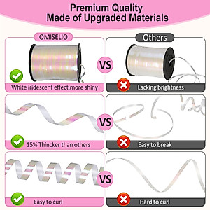 OMISELIO White Curling Ribbon, 500 Yard Iridescent White Ribbon, Curling Ribbon for Gift Wrapping, Balloon Ribbon, Balloon String, Curly Ribbon, 3/16" Gift Ribbon for Baby Shower, Christmas