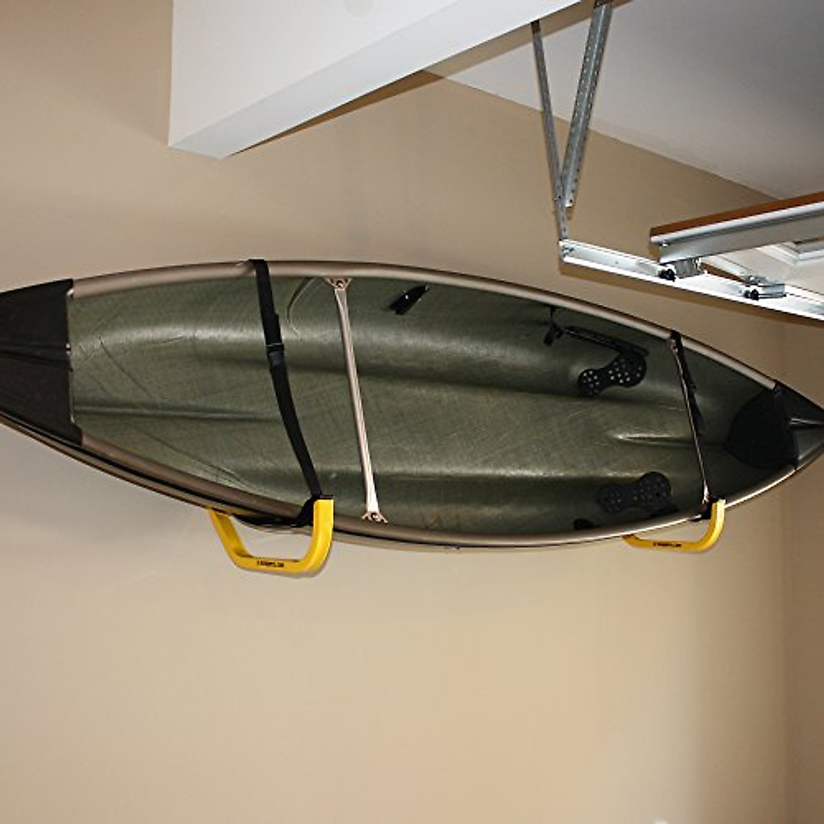Suspenz Kayak Canoe SUP Storage Hanger for Garage Wall, Indoor Outdoor, Jay Rack Hook, Holds up to 125 lbs, Yellow, (11-0001)