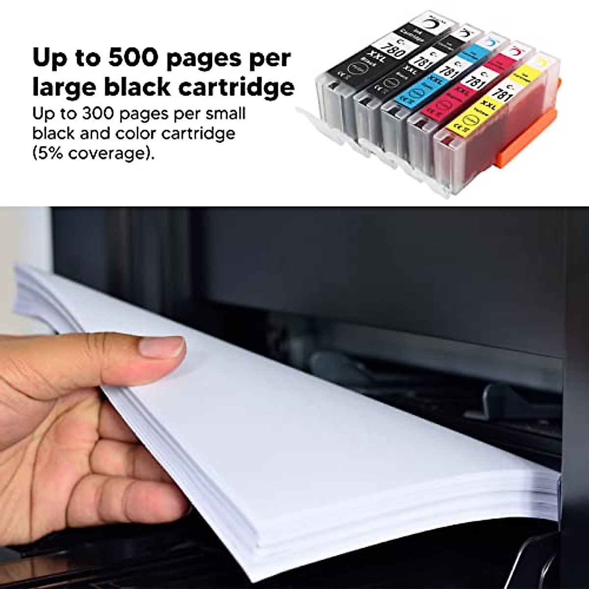 Ink Cartridge with 5% Coverage, Smoothly Print Clear Fadeless Printer Cartridge, for PIXMA TS707 TR8570 TS8170 (BK BK C M Y 5 Colors)