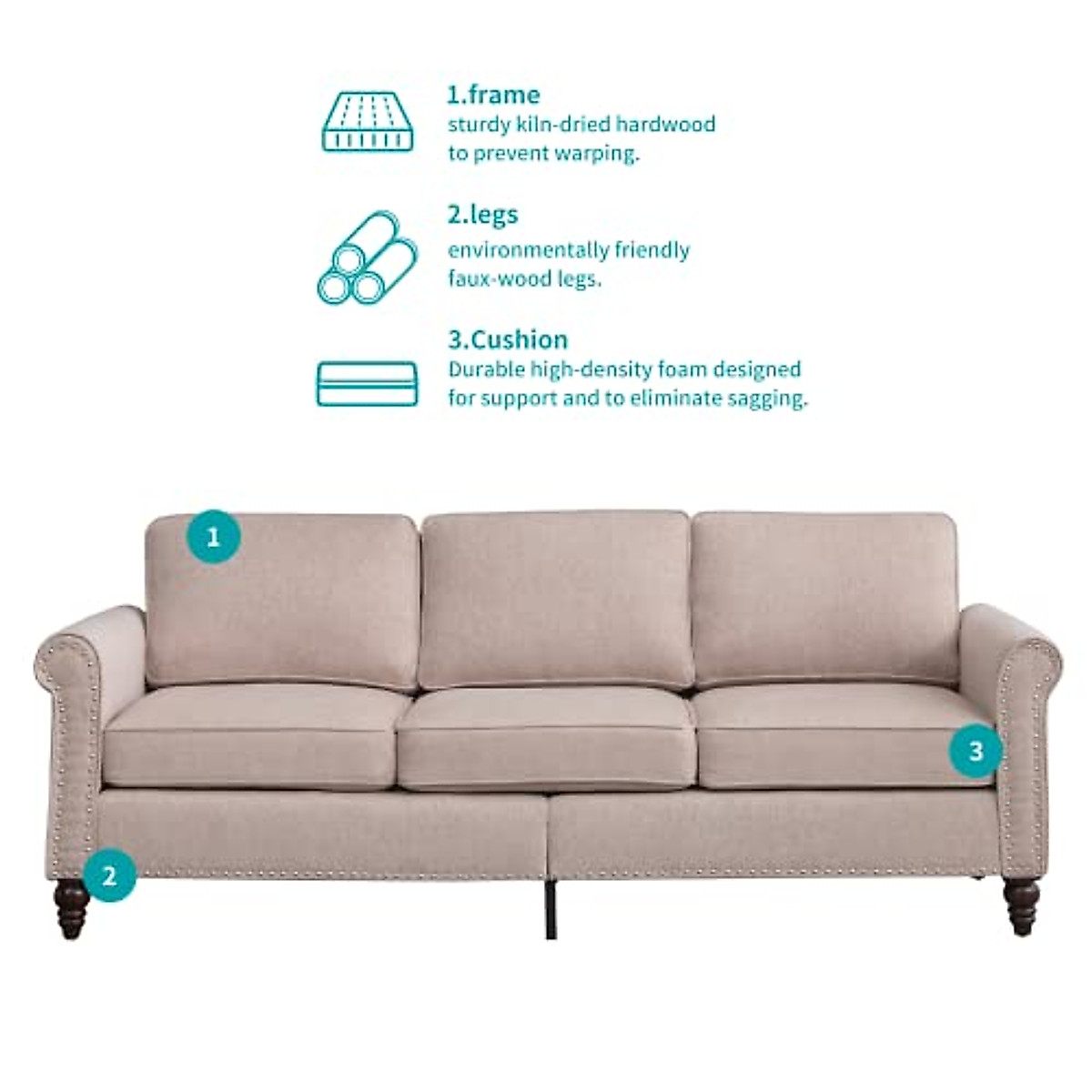 BALUS Soft Couches Set for Living Room, 2 Piece Modular Loveseat Sofa with 5.9" Thicken Cushion, Including Three Seat Sofa, Loveseat for Apartment Furniture Set, Beige
