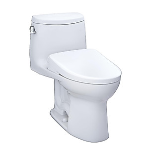 TOTO® WASHLET®+ UltraMax® II One-Piece Elongated 1.28 GPF Toilet and WASHLET®+ S7 Contemporary Bidet Seat, Cotton White - MW6044726CEFG#01