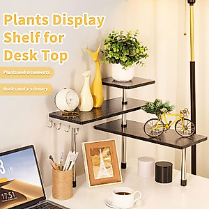 HYNAWIN Countertop Shelf,Bamboo Corner Shelf Over The Table with Printed Pattern,Desktop Storage and Organization