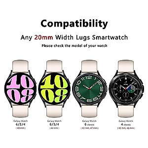 6 Pack Silicone Bands for Samsung Galaxy Watch 7 6 5 4 Band 40mm 44mm/Watch FE 40mm Women Men,20mm Watch Band for Samsung Watch 6 Classic 43mm 47mm/Watch 5 Pro 45mm/4 Classic 42mm 46mm Sport Straps