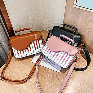 Zeph Hosea Women Piano Pattern Music Note Top Handle Satchel Mini Size Crossbody Tote Bag Purse (Black)