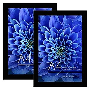 Americanflat A4 Picture Frame in Black - Composite Wood with Shatter Resistant Glass - Horizontal and Vertical Formats for Wall and Tabletop - 8.3 x 11.7 in - Pack of 2