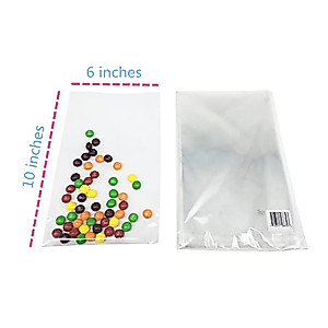100 Pcs 10 in x 6 in Clear Flat Cello Cellophane Treat Bags Good for Bakery, Cookies, Candies ,Dessert(by Brandon)1.4mil.Give Metallic Twist Ties!