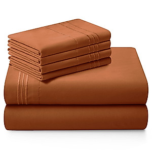 Horbaunal Extra Deep Pocket King Sheets - Fits Mattress 18-24 Inches Deep - 6 Pieces Hotel Luxury 1800 Thread Count Microfiber Sheet Set - Ultra Soft Caramel Pumpkin King Size Bed Sheets