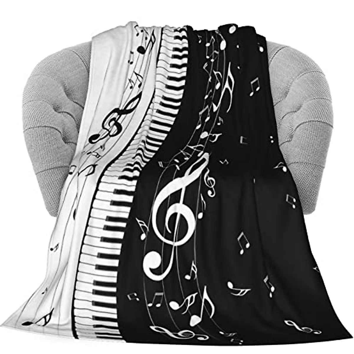 Delerain Piano Keys Music Note Soft Throw Blanket 40"x50" Lightweight Flannel Fleece Blanket for Couch Bed Sofa Travelling Camping for Kids Adults