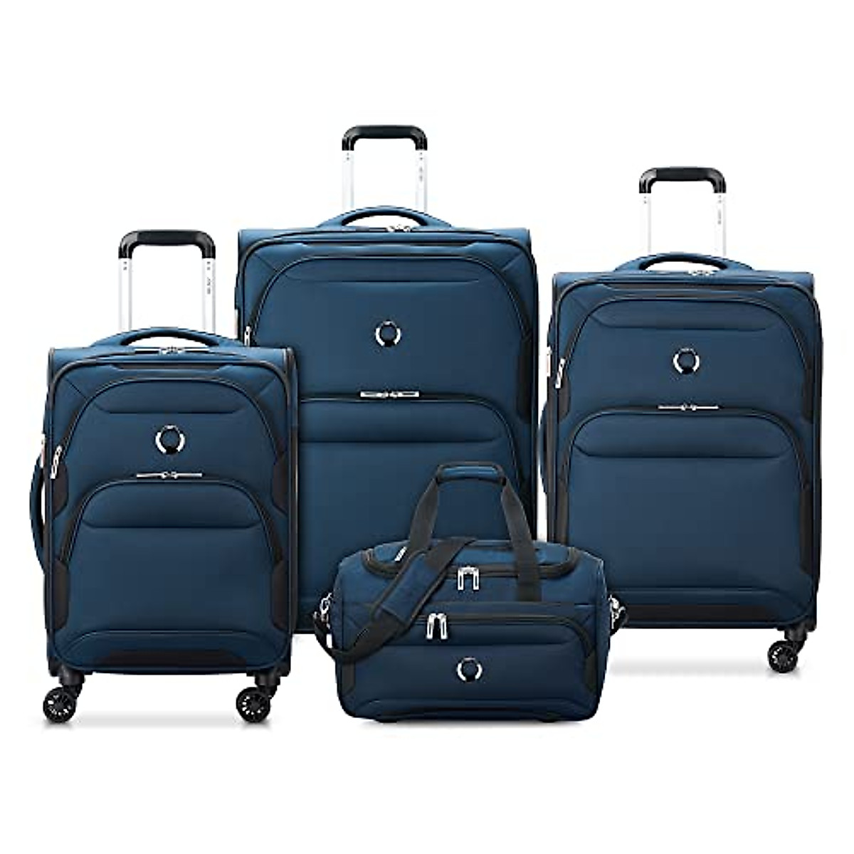DELSEY Paris Sky Max 2.0 Softside Expandable Luggage with Spinner Wheels, Blue, 4 Piece Set w/Duffel