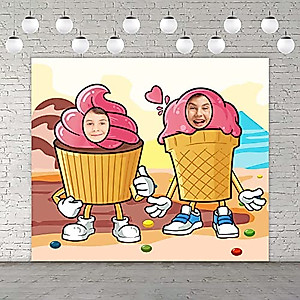 Ice Cream Banner Backdrop Pretend Play Party Game Frozen Dessert Theme Decorations Decor for National Vanilla Ice Cream Day 1st Birthday Party Supplies Photo Booth Props Favors Background Flag