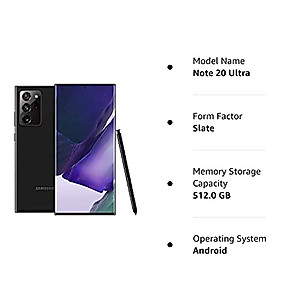 Samsung Electronics Galaxy Note 20 Ultra 5G N986U Android Cell Phone, US Version, 128GB of Storage, Mobile Gaming Smartphone, Long-Lasting Battery - AT&T Locked - (Renewed) (Mystic Black)