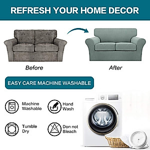 Turquoize 3 Piece Sofa Covers for 2 Cushion Couch Sofa Slipcover Soft Couch Cover for Dogs-Washable Sofa Furniture Covers with 2 Individual Cushion Covers (2 Cushion Sofa, Dark Cyan)