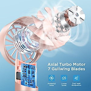 AMACOOL Portable Handheld Turbo Fan, 17Hrs Run Time Battery Operated Personal Fan, Mini Pocket Fan for Girl Woman Travel Makeup Hot Flash Outdoor-Pink