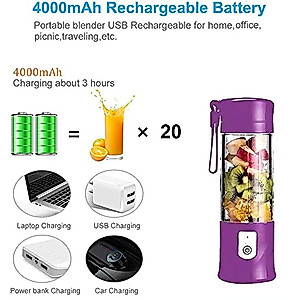 Portable USB Juicer Blender,Travel Juice Cup Baby Food Mixing Machince with Powerful Motor 4000mAh Rechargeable Battery Mini blender,13Oz