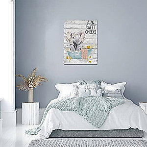 Funny Elephant Bathroom Wall Art Elephant Bathroom Pictures Wall Decor Elephant in Bathtub Canvas Painting Print for Wall Farmhouse Animal Bathroom Wall Decor Artwork Framed for Bedroom Toilet 12"x16"