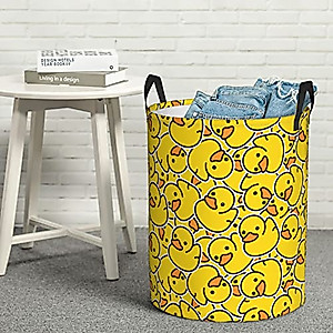 Gbuzozie 62L Round Laundry Hamper Cute Rubber Ducky Storage Basket Waterproof Coating Yellow Cartoon Ducks Organizer Bin For Nursery Clothes Toys