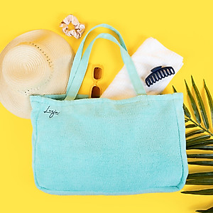 Luzia Cotton Terry Tote Bag - Everyday Use - Extra Large, Reversible, Shoulder Bag - Made of Luxuriously Soft Premium Cotton (Turquoise)