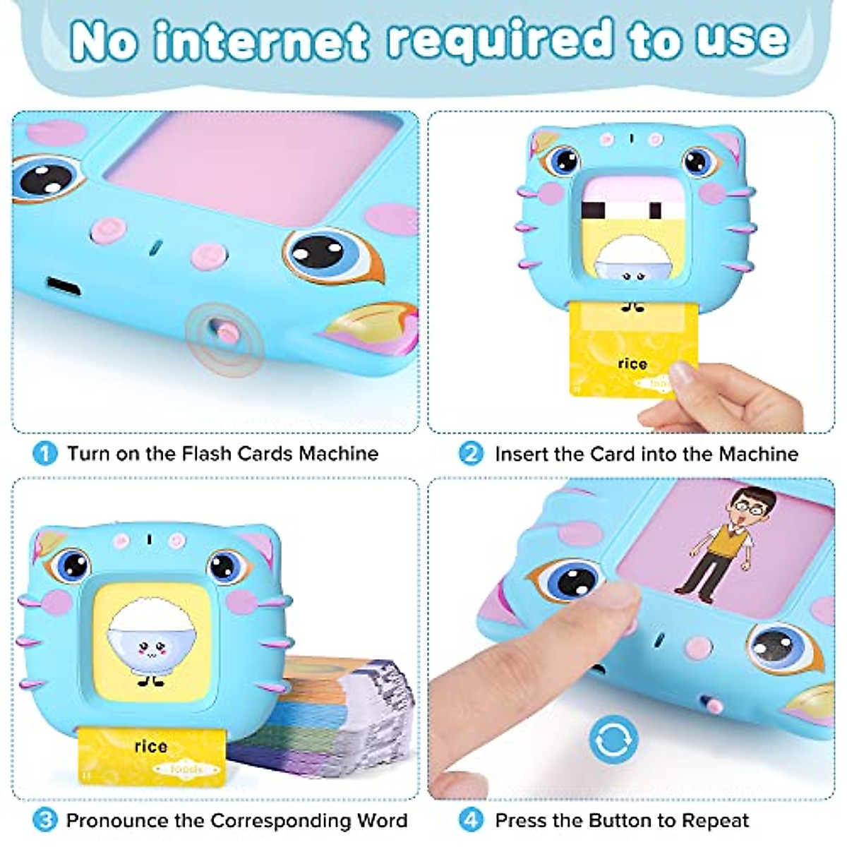 Learning Toys for Toddler 2-6 Year Old, Talking Flash Cards Machine with 112 Flash Cards, 224 Sight Words, Speech Therapy Toys, Autism Toys Gifts for Toddler Stocking Stuffers Gifts for Kids, Blue