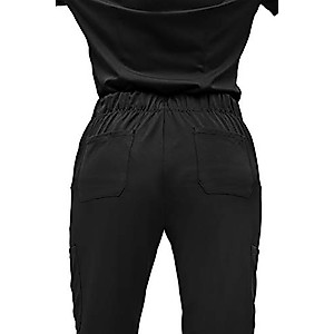 SOULFUL SCRUBS for Women 6 Pocket, Cargo Pant - Stylish Medical Scrub Pant with Midrise Fit for Woman 3500 Caroline- Medium Black - Medium,Black