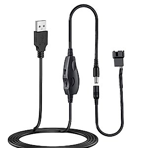 Delinx 12V Fan Speed Controller, Fan Power Adapter,USB 5V Step UP Boost to DC 12V Adapter, 5-12V Adjustable, with 3/4 Pin Fan Connector Cable, 4.8ft Length