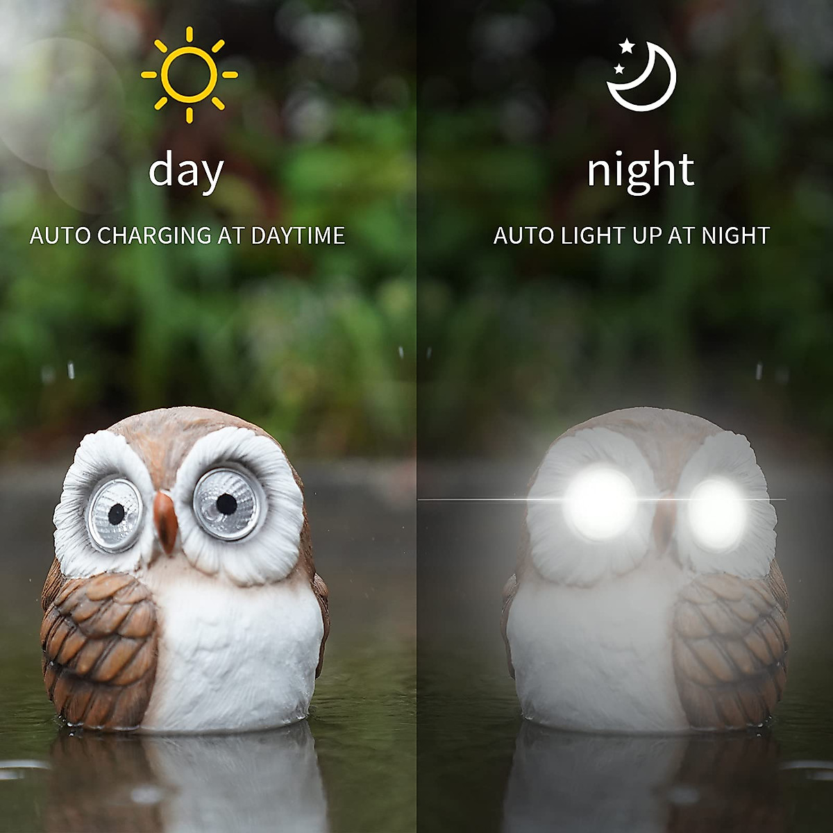 Solar Garden Light Owl Statue Outdoor Figurines Solar Powered LED Garden Decor Outdoor Ornaments Gift Statue for Yard and Pathway Waterproof Rein Charging Lighting Decoration