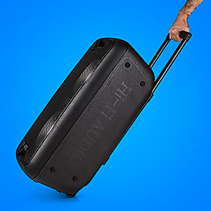 QFX PBX-100 Portable Rechargeable Bluetooth Speaker with LED Party Lights, Dual 10 in. Woofers, TWS, FM Radio, Handles and Wheels