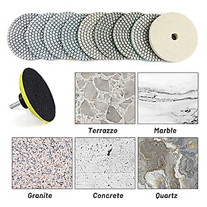30-10000 Grit 4 Inch Diamond Polishing Pads Kit 11PCS, Wet & Dry Countertop Polish Pad for Concrete Granite Marble Stone, 5/8-11’’ Thread Backing Plate with Drill Adapter for Grinder, Drill & Polisher