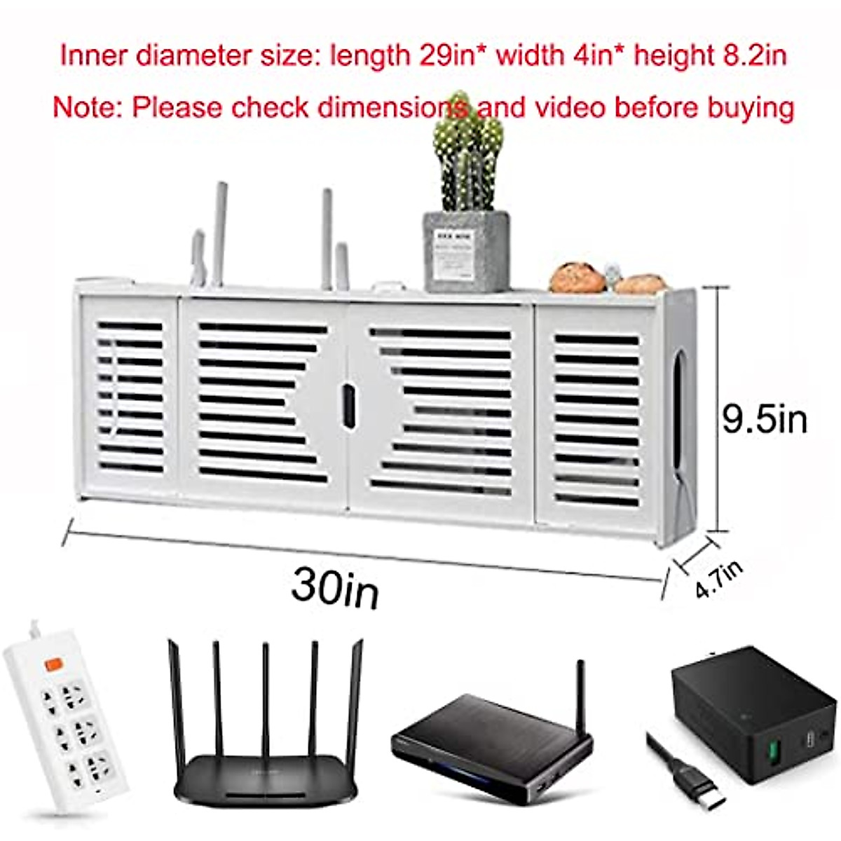 Hoernflk Large Wireless Router Rack Living Room Wall-Mounted WiFi Storage Box Wall Decoration TV Lower Plug-in Shielding Box Set-top Box Shelf-no Punch (L)