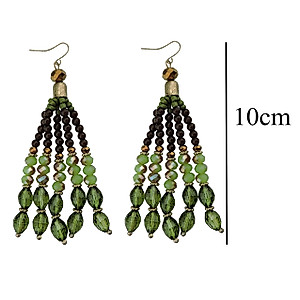 Coiris 4 Pairs Earring Set for Women Olive Green Fringe Dangle Pendant Earrings/Hoop Beaded Earrings (ES1007)