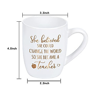 Maustic Teacher Gifts for Women, She Believed She Could Change the World So She Became A Teacher Coffee Mug, Teacher Appreciation Gifts for Teachers Day, Christmas, Birthday, 12 Oz White
