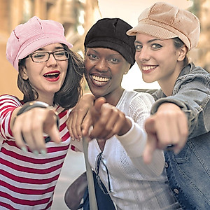 3 Pieces Women Newsboy Cap Winter Beret Cap Cabbie Painter Hat 8 Panel Vintage Octagonal Visor Hats (Black, Beige, Pink)