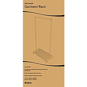 Whitmor Slat Wood Garment Rack - Freestanding Rolling Clothing Organizer - New Zealand Pine Shelf