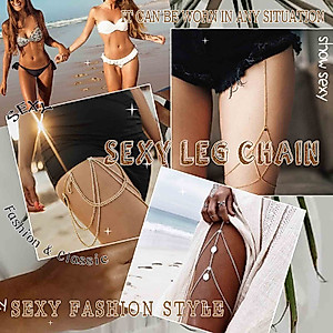 YienDoo Sexy Moon Thigh Chain Silver Tassel Crescent Moon Pendant Elastic Beads Layered Leg Harness Body Chain Boho Bikini Party Body Chain Beach Hottie Leg Chain Jewelry for Women Girls
