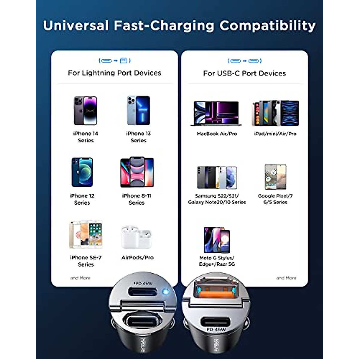 90W USB C Car Charger,2-Pack Super Mini Metal USB C Car Charger Fast Charging Adapter [PD+QC]&[Dual PD],MRGLAS Car Cigarette Lighter USB Charger Compatible with iPhone 14 13 Pro Max, iPad, Samsung