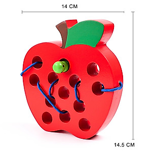 Kizh Wooden Lacing Apple Threading Toys Wood Block Puzzle Travel Game Montessori Early Learning Fine Motor Skills Educational Gift for 1 2 3 Years Old Toddlers Baby Kids