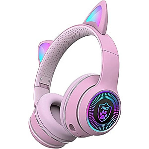 Zuri Sana Cat Ear Gaming Bluetooth 5.2 Wireless Foldable Headphones with LED Light, Over Ear Stereo Sound Music Headsets with Microphone AUX for PC TV Pad Cellphone Laptop Game Kids Adults Gift