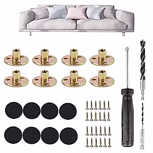 Txcucc Leg Mounting Plates, Furniture Leg Attachment Plates Industrial Strength T-Plate 5/16" (M8) Sofa Leg, Strengthen Weak Furniture feet Repair Damaged Sofa Couch Seat,with Drills Bits, Set of 8