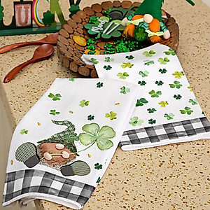 ARKENY St Patricks Day Gnome Green Shamrock Kitchen Towels Dish Towels St. Patrick's Day Decorations for Home Décor Ultra Absorbent Bar Drying Cloth 18x26 Inch Hand Towel for Cooking Set of 2