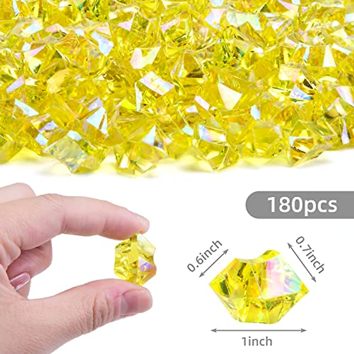 DomeStar Iridescent Yellow Acrylic Ice Rocks, 180PCS Holographic Crushed Ice Dazzling Fake Diamonds Sparkling Plastic Gems for Vases Fillers Table Scatter Decoration Game