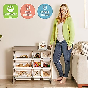 ECR4Kids 3-Tier Organizer with Shelf and 9 Bins, Toy Storage, Grey/White