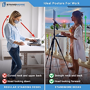 StandMore Portable Standing Desk with Keyboard Tray, Ergonomic Portable Table Height Adjustable Desk with Carrying Bag -Perfect Stand up Desk for Home Office, School - Lightweight Laptop Desk Stand