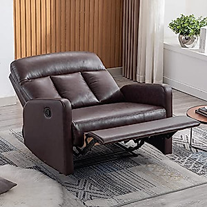 ANJ Oversized Recliners 34'' Extra Wide Recliner Chair Big Man Recliner Large Faux Leather 2-Seater Recliners Roomy Manual Reclining Chairs for Living Room, Perfect for Pups to Sit Together, Brown