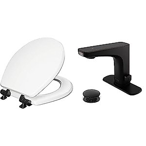 Bathroom Refresh Bundle Includes (1) Round Toilet Seat with Matte Black Hinges and (2) Touchless Bathroom Faucets in Matte Black Finish