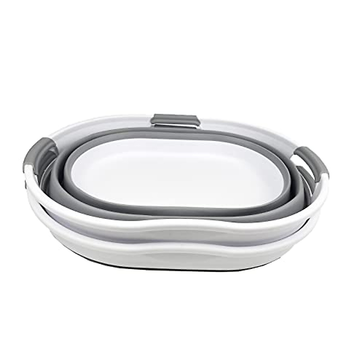 SAMMART 25L (6.6 gallon) Collapsible Plastic Laundry Basket - Foldable Pop Up Storage Container/Organizer - Portable Washing Tub - Space Saving Hamper/Basket (White/Grey (Set of 2))