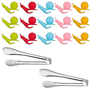 15 Pcs Snail Shape Silicone Tea Bag Holder with 2 Pcs Stainless Steel Tea Bag Squeezer Sugar Tongs, SourceTon Mug Candy Colors Tea Bag Holder Drink Marks & Tea Bag Tongs Strainer Grip