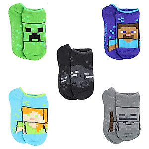 Minecraft Boys' Low Cut Socks, 6 Pair Pack, Green, Medium