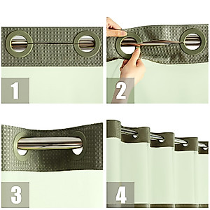 Yuanice No Hooks Needed Waffle Fabric Stall Shower Curtain 36x72 with Snap in Liner,Sage Green Narrow Shower Curtain Set with See Through Top Window Hotel Grade Decorative Spa Like Bath Curtain.